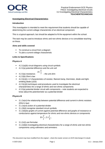 OCR AS level Physics: I-V Characteristics | Teaching Resources