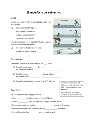 Worksheet for KS5 students on the imperfect subjunctive in Spanish ...