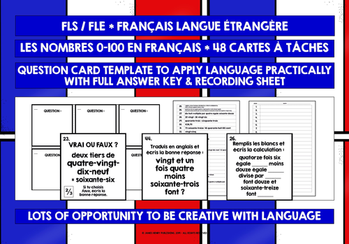 FRENCH NUMBERS 0-100 TASK CARDS | Teaching Resources