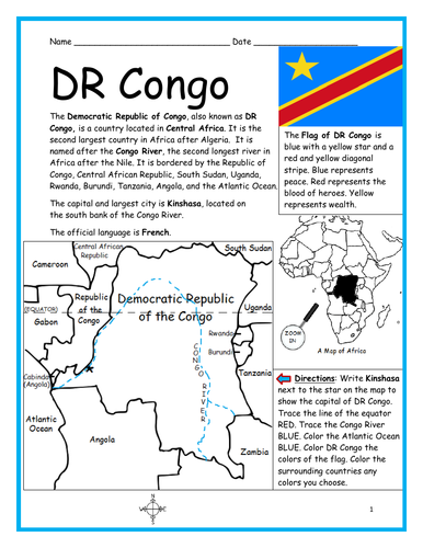 Democratic Republic of Congo - Introductory Geography Worksheet ...