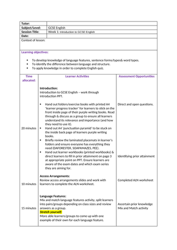 Introduction GCSE English session | Teaching Resources