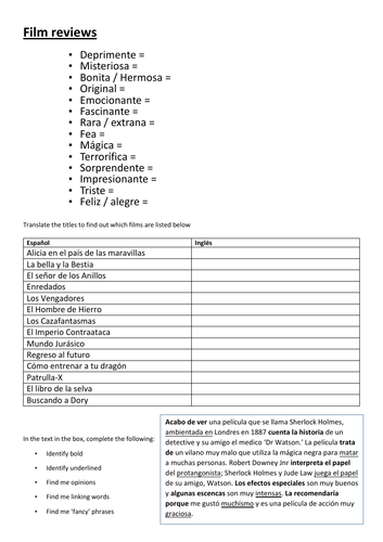 Spanish film reviews | Teaching Resources