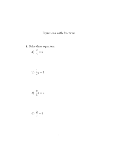 Equations with fractions worksheet no 3 (with solutions) | Teaching ...