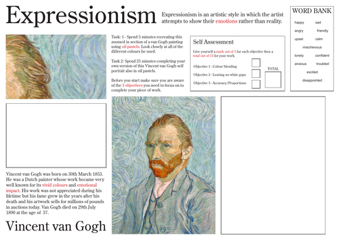 Vincent van Gogh Expressionism Worksheet | Teaching Resources