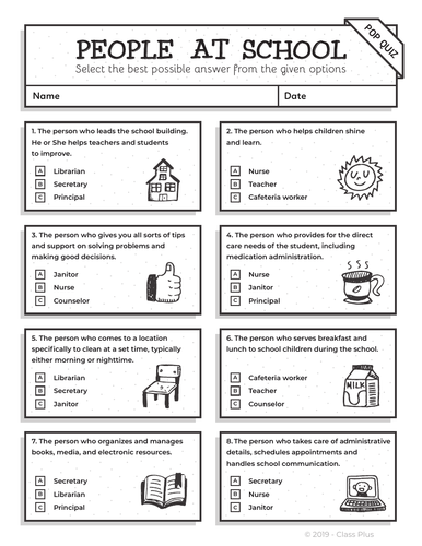 Pop Quiz | People at School FREEBIE | Teaching Resources