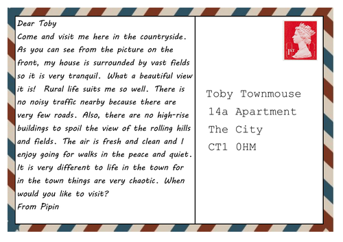 Postcard WAGOLL Year 2 (Town Mouse Country Mouse) | Teaching Resources