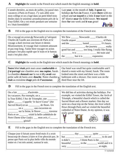 GCSE French: A Holiday in Paris (past tense) | Teaching Resources