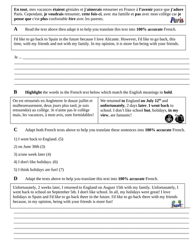 GCSE French: A Holiday in Paris (past tense) | Teaching Resources