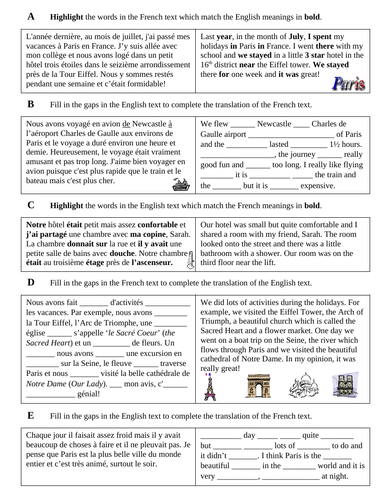 GCSE French: A Holiday in Paris (past tense) | Teaching Resources