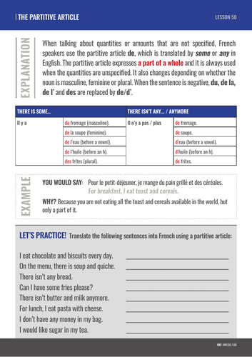 The partitive article in French | Teaching Resources