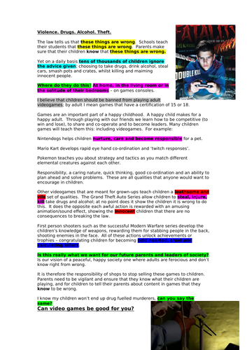 AQA Language Paper 2 - Violent Video Games | Teaching Resources