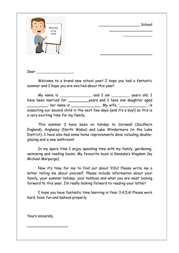 New School Year: Introductory Letter about YOU | Teaching Resources