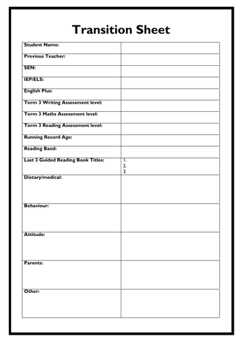 New Class: Transition Forms - 2 to choose from | Teaching Resources