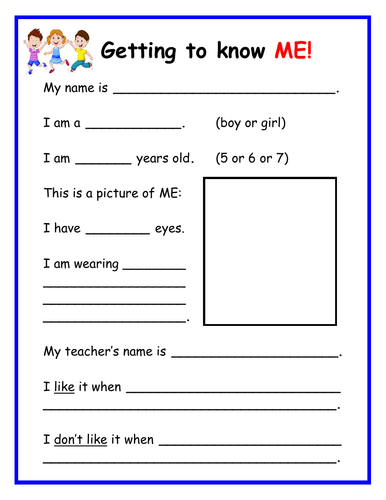 Beginning of Year - Getting to Know YOU Worksheets (3 to choose from ...