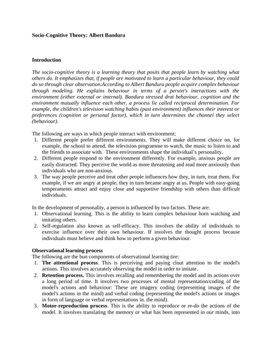 Socio-Cognitive Theory: Albert Bandura | Teaching Resources
