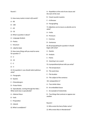 End of term lesson: English Quiz! | Teaching Resources