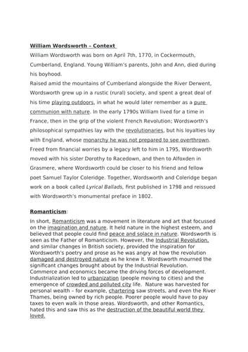 William Wordsworth Composed Upon Westminster Bridge Context and ...