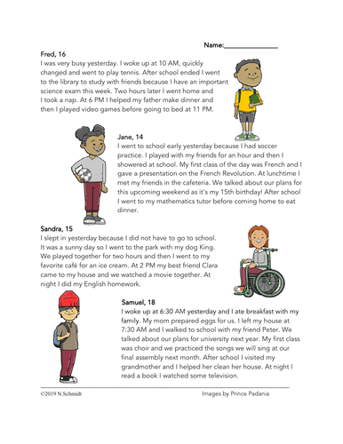 English Past Tense Reading: What did you do yesterday? (ESL/ELL/EFL ...