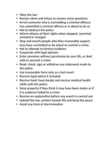 The Roles and Powers of the Police | Teaching Resources