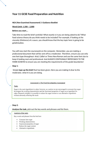 EDUCAS Food Preparation And Nutrition NEA 1 Step by Step Guidance ...