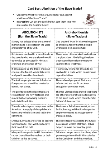 Card Sort: Abolition of the Slave Trade Debate | Teaching Resources