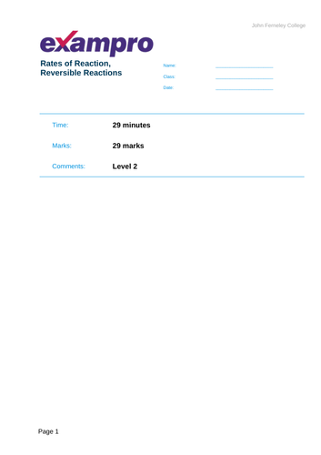 Chemistry Unit 6 - Rate and extent of chemical change | Teaching Resources