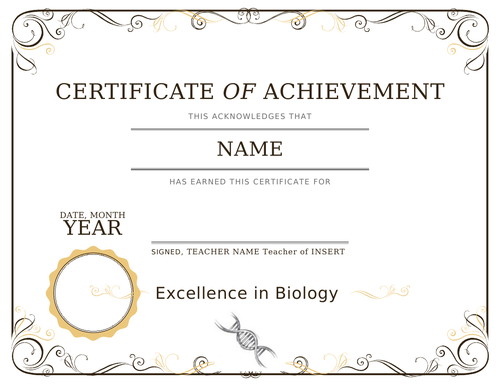 Certificate of Achievement and Effort for Biology | Teaching Resources