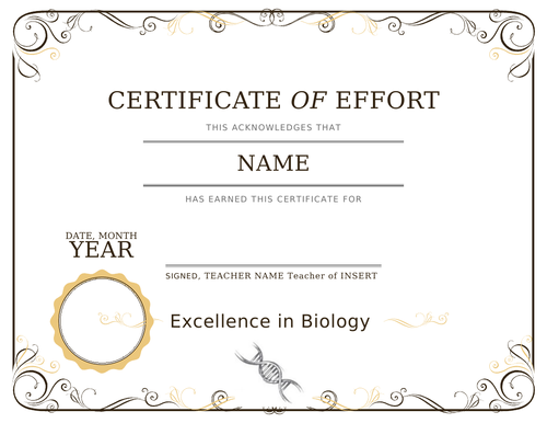 Certificate of Achievement and Effort for Biology | Teaching Resources
