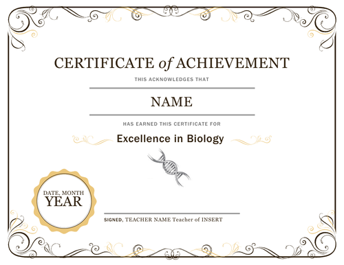 Certificate of Achievement and Effort for Biology | Teaching Resources