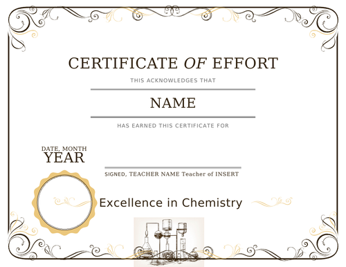 Certificate of Achievement and Effort for Chemistry | Teaching Resources