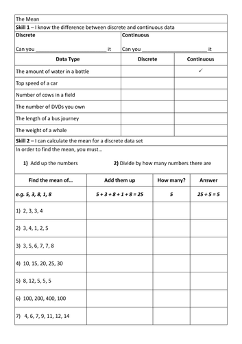 Mean, Median, Mode and Range LA Individual Scaffolded Worksheets ...
