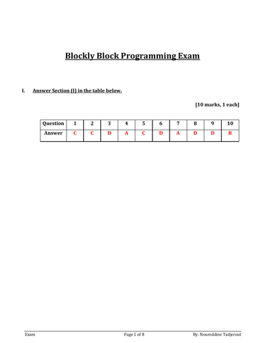 Blockly Game block programming Practical Exam with Answer for Year 6/7 ...