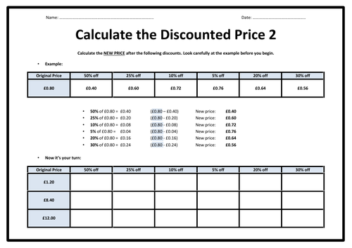 MONEY - Calculate the Discounted Price (2 worksheets) | Teaching Resources