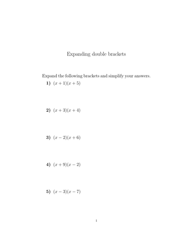 Expanding double brackets worksheet no 3 (with solutions) | Teaching ...