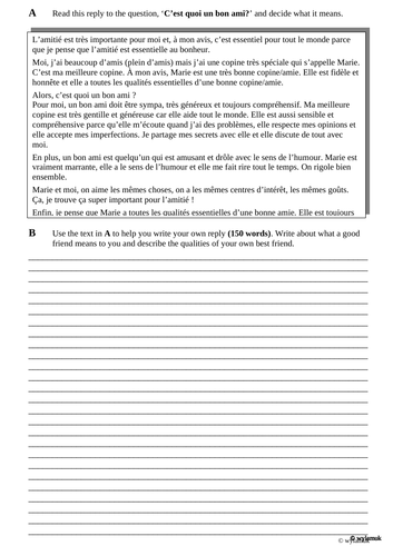 Studio AQA GCSE French, pp. 10/11, A comme amitié | Teaching Resources