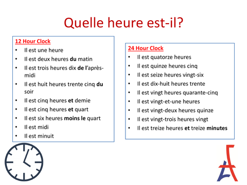 Free French Resource Telling the Time | Teaching Resources