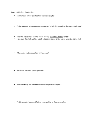 Never Let Me Go chapter questions | Teaching Resources