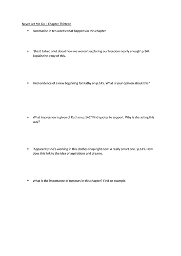 Never Let Me Go chapter questions | Teaching Resources