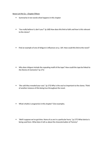 Never Let Me Go chapter questions | Teaching Resources