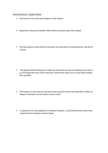 Never Let Me Go chapter questions | Teaching Resources