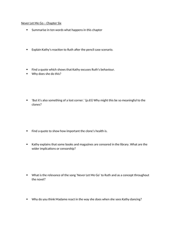 Never Let Me Go chapter questions | Teaching Resources
