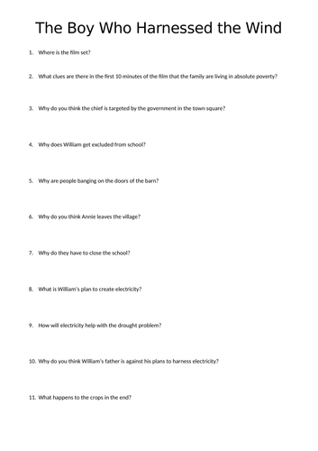 The Boy Who Harnessed the Wind Worksheet | Teaching Resources