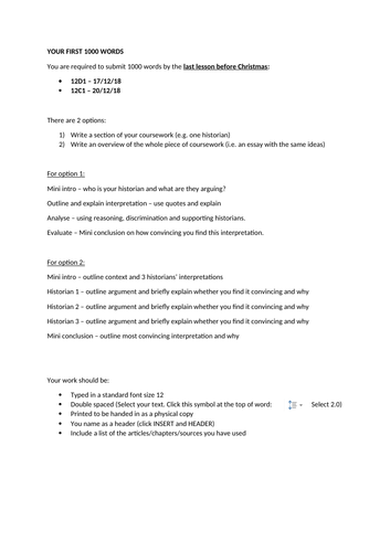 Coursework - 9 lessons - Edexcel A Level History | Teaching Resources