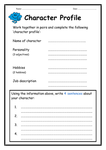 Mr Men - character profile worksheets | Teaching Resources