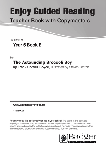 Guided Reading Notes: Astounding Broccoli Boy – Year 5 | Teaching Resources