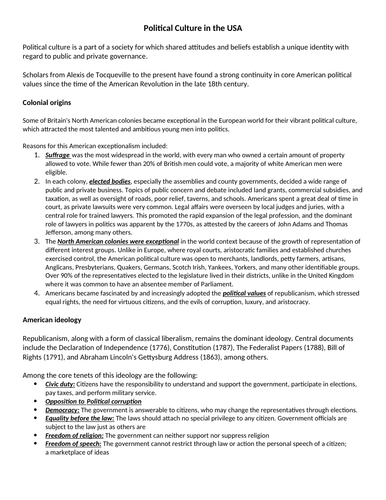 How has history shaped the political culture of the United States ...