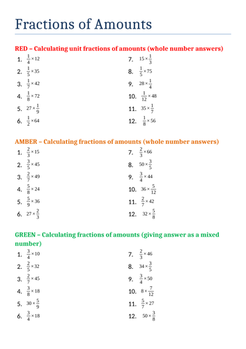 Fractions of Amounts Differentiated Worksheet | Teaching Resources Fractions of Amounts Differentiated Worksheet | Teaching Resources