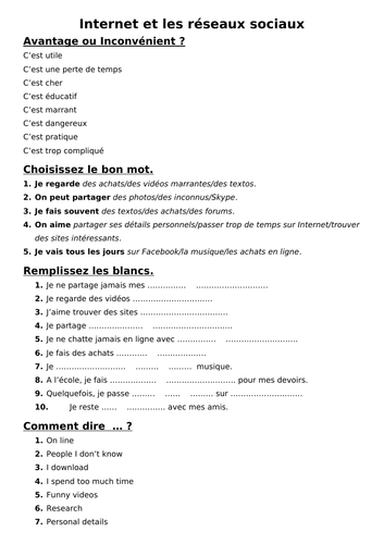 Internet et les réseaux sociaux | Teaching Resources