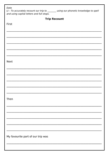 Differentiated Trip Recount Template, Literacy, Writing | Teaching ...