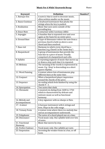 GCSE Music Keywords Revision | Teaching Resources